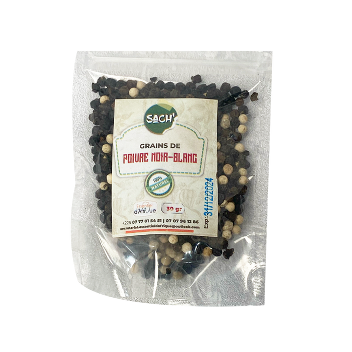 Auchan - Grains de poivre noir - blanc 30g Auchan - Grains de poivre noir - blanc 30g