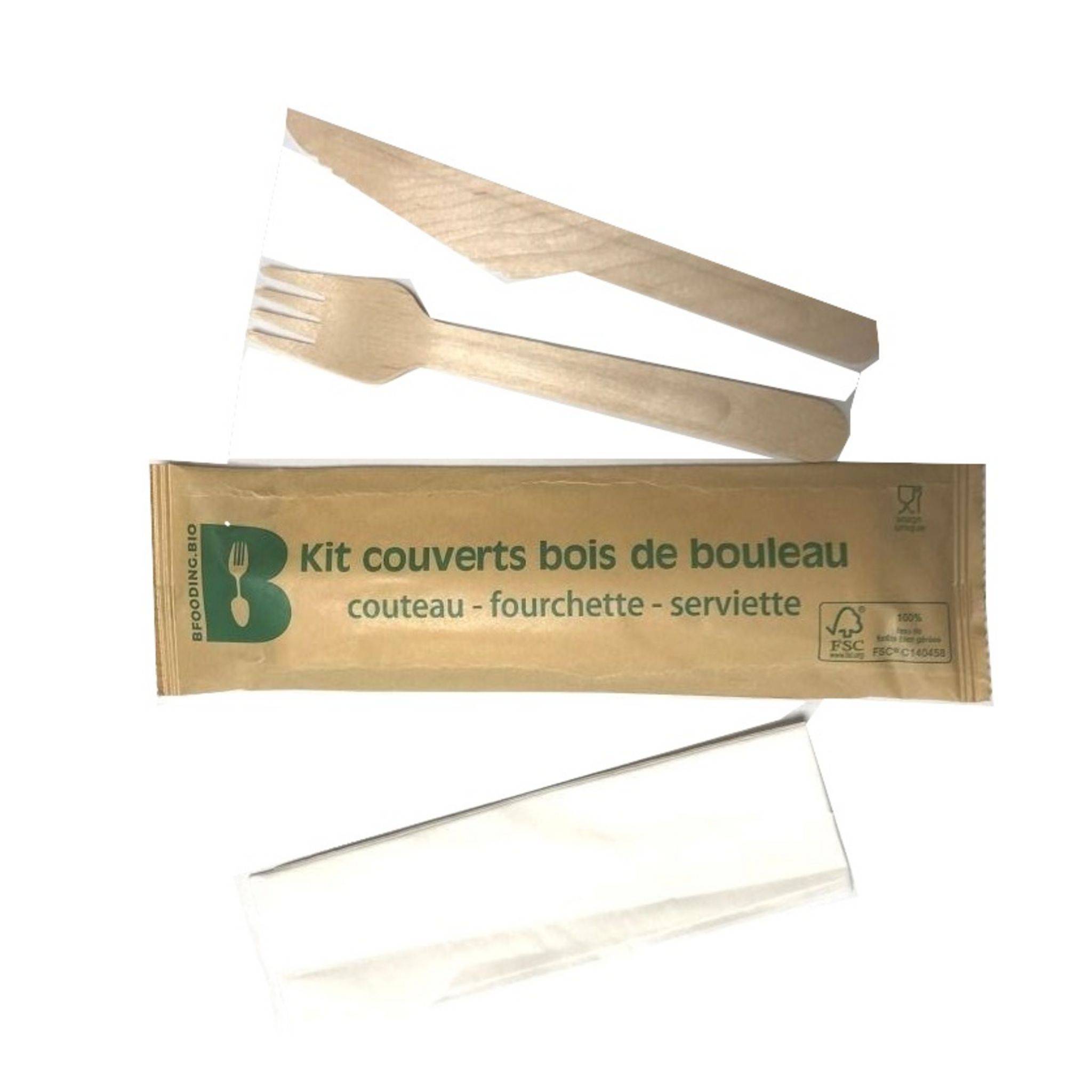 Auchan - Kit 2 couverts bois de bouleau