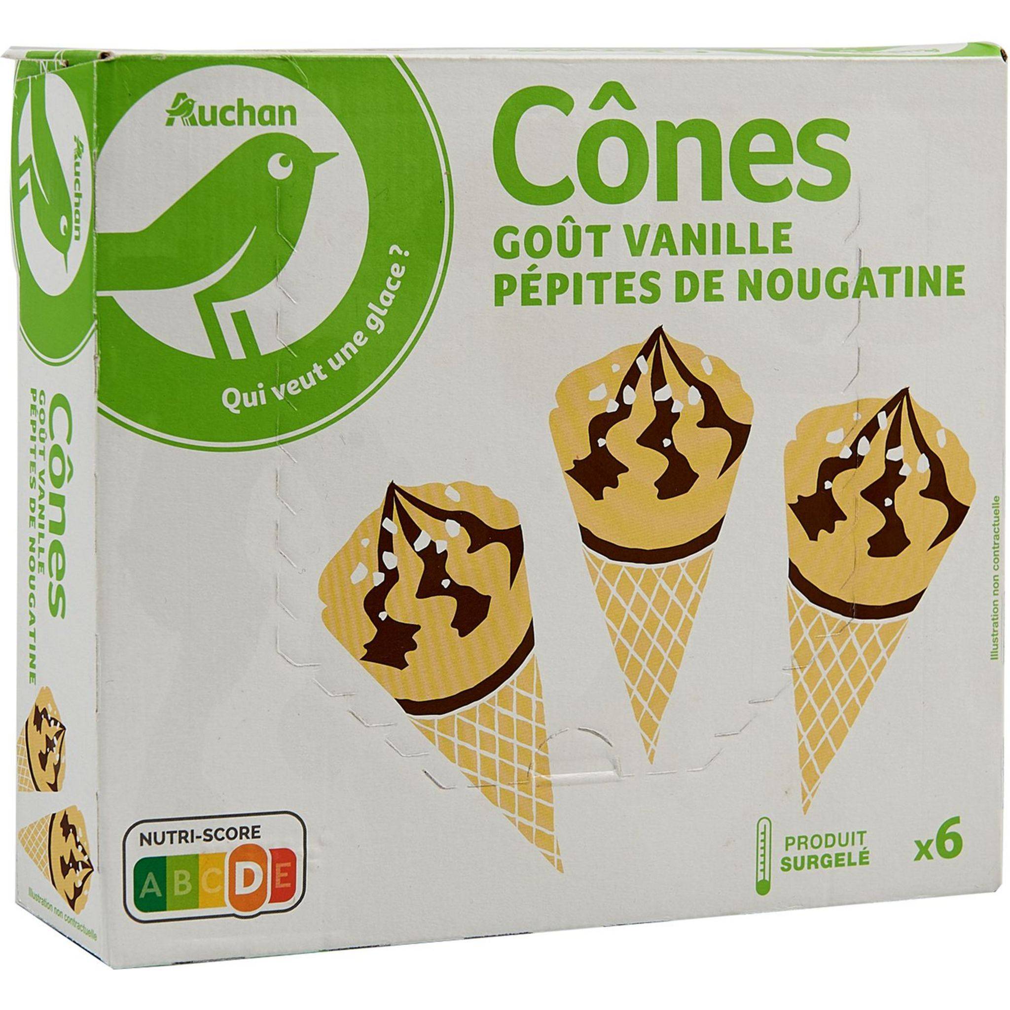 Auchan - Cône glacé vanille et pépites de nougatine x6 400g