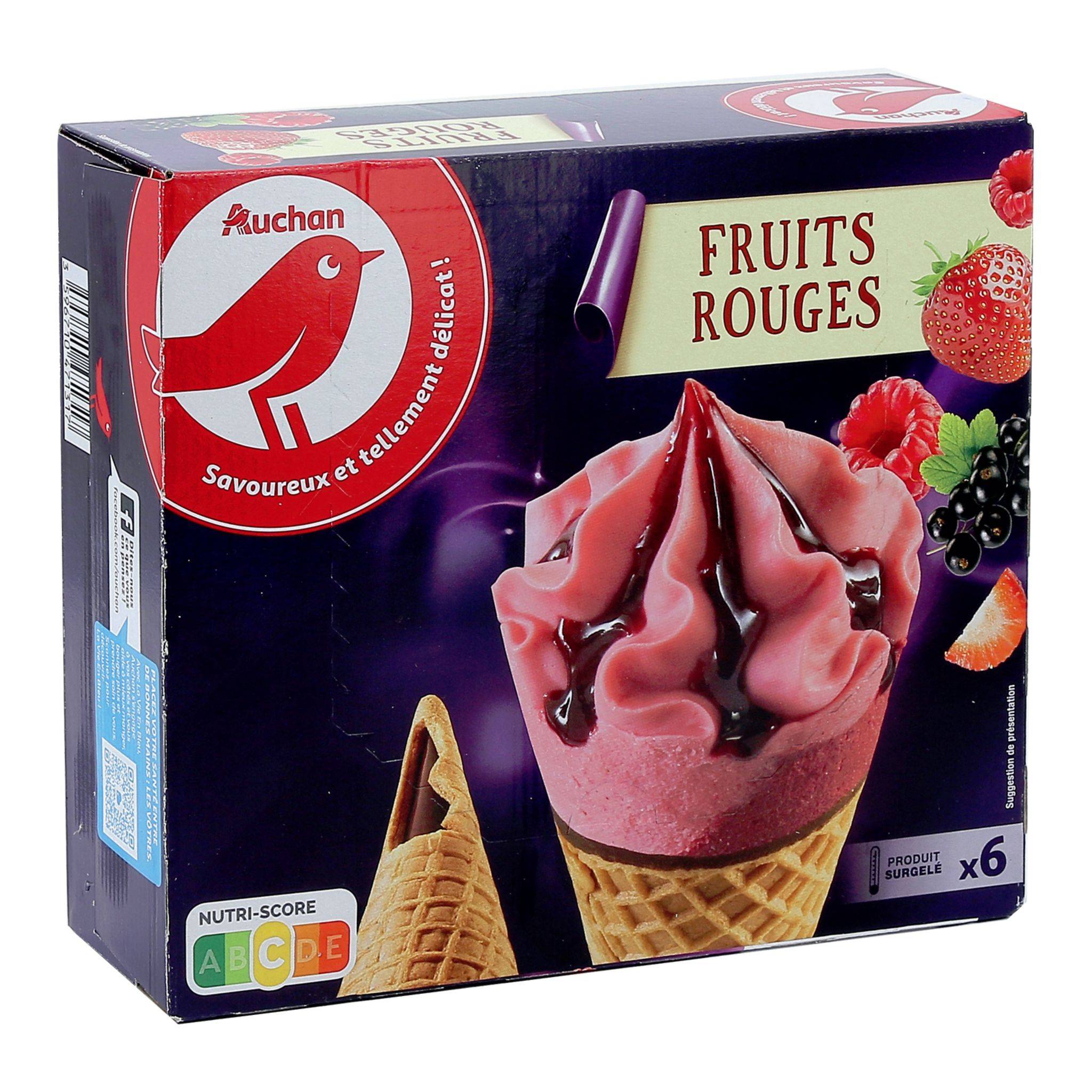 Auchan - Cône glacé aux fruits rouges x6