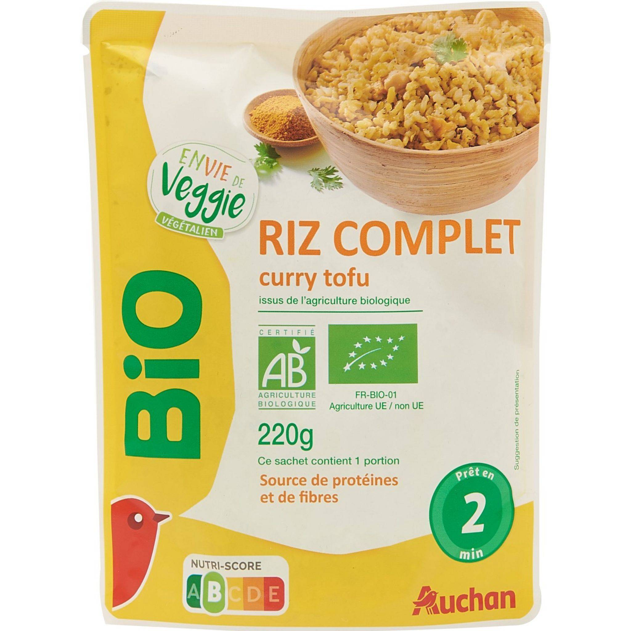 Auchan - Riz complet curry tofu 220g