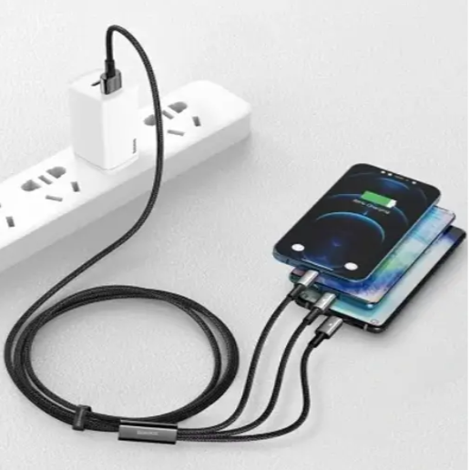 Auchan - Câble USB 3-en-1 Lightning / Micro USB / Type-C - Noir